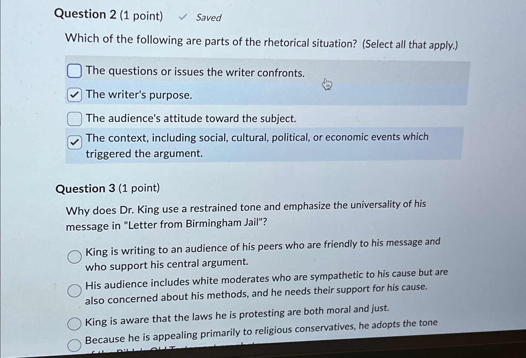 Solved Question 2 (1 ﻿point) ﻿SavedWhich of the following | Chegg.com
