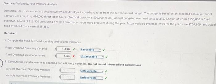 Solved Overhead Variances, Four-Varance Analysis Oerstman, | Chegg.com