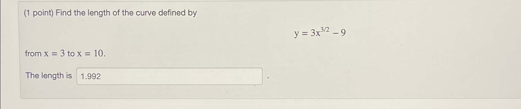 Solved (1 ﻿point) ﻿Find the length of the curve defined | Chegg.com