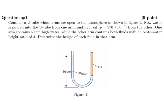 Solved Question #1 5 points) Consider a U-tube whose arms | Chegg.com