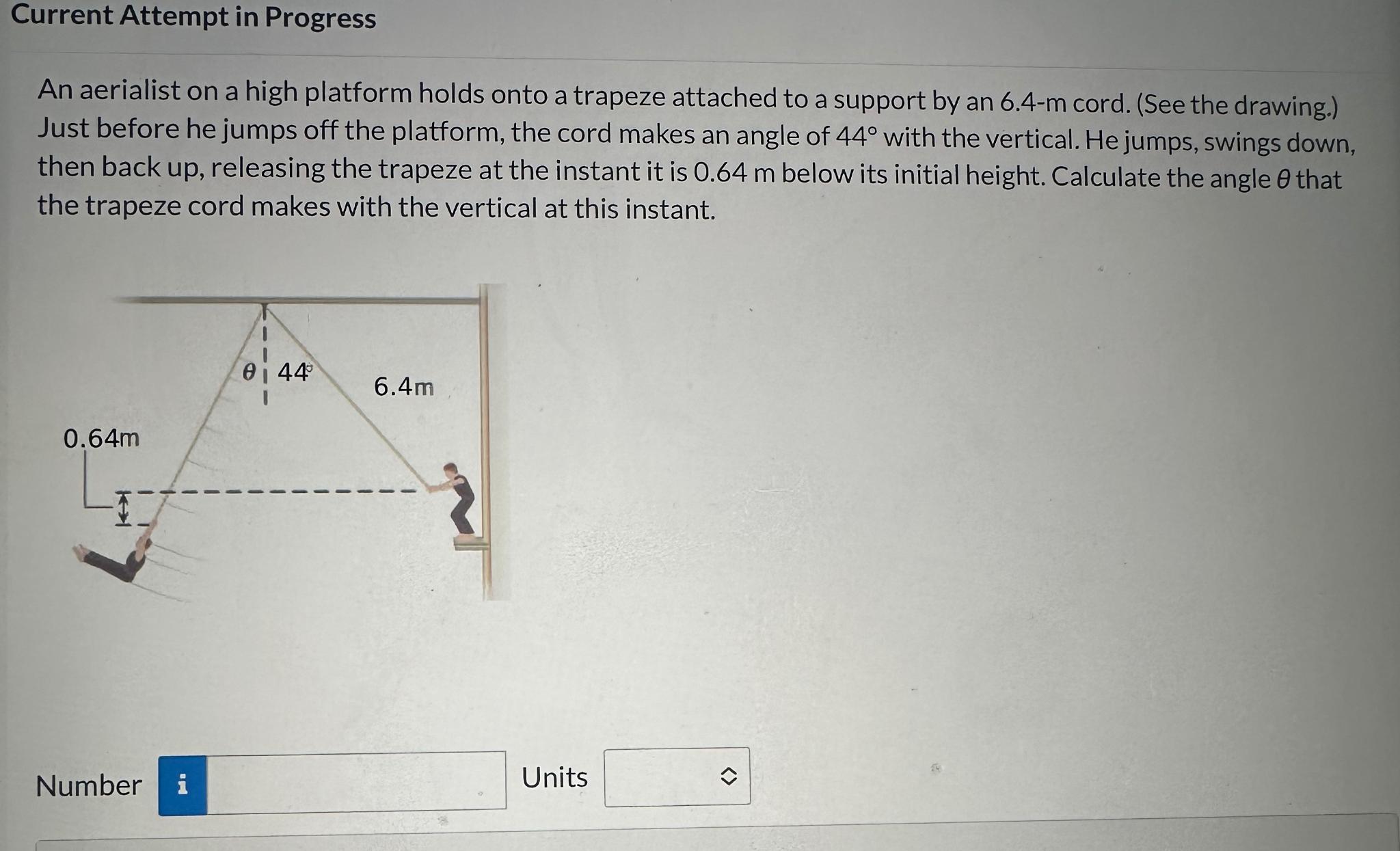 Solved An aerialist on a high platform holds onto a trapeze | Chegg.com