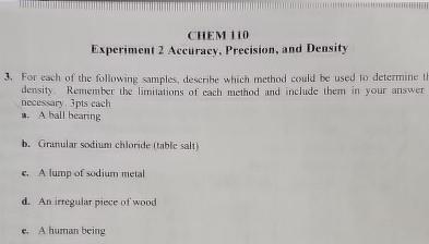 Solved HEM 110Experiment 2 ﻿Accuracy, Precision, and | Chegg.com