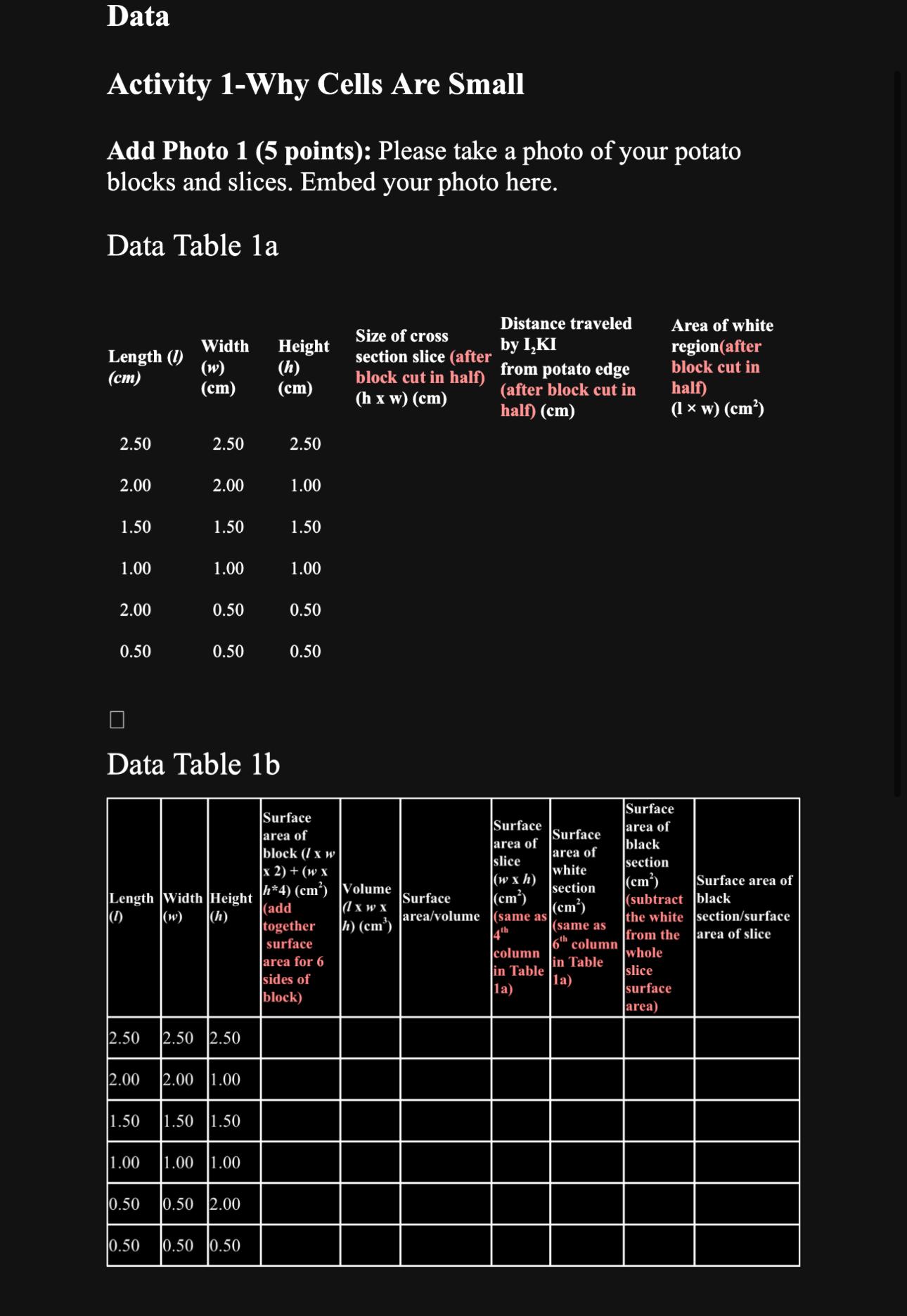 Solved DataActivity 1-Why Cells Are SmallAdd Photo 1 (5 | Chegg.com