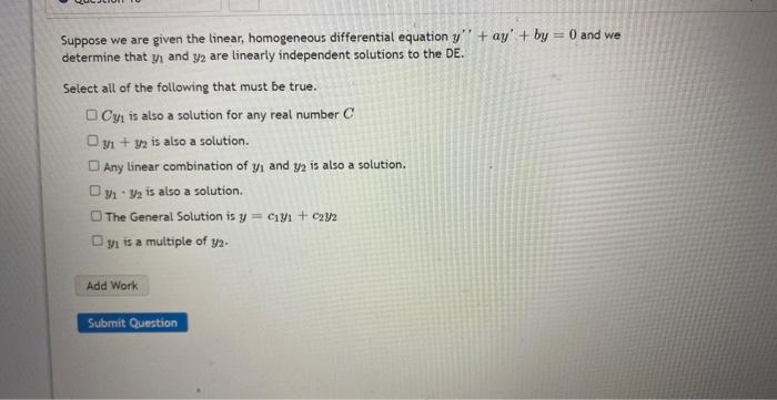Solved Suppose we are given the linear, homogeneous | Chegg.com