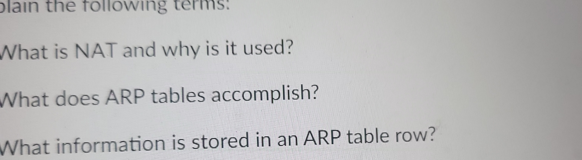 Solved What is NAT and why is it used?What does ARP tables | Chegg.com