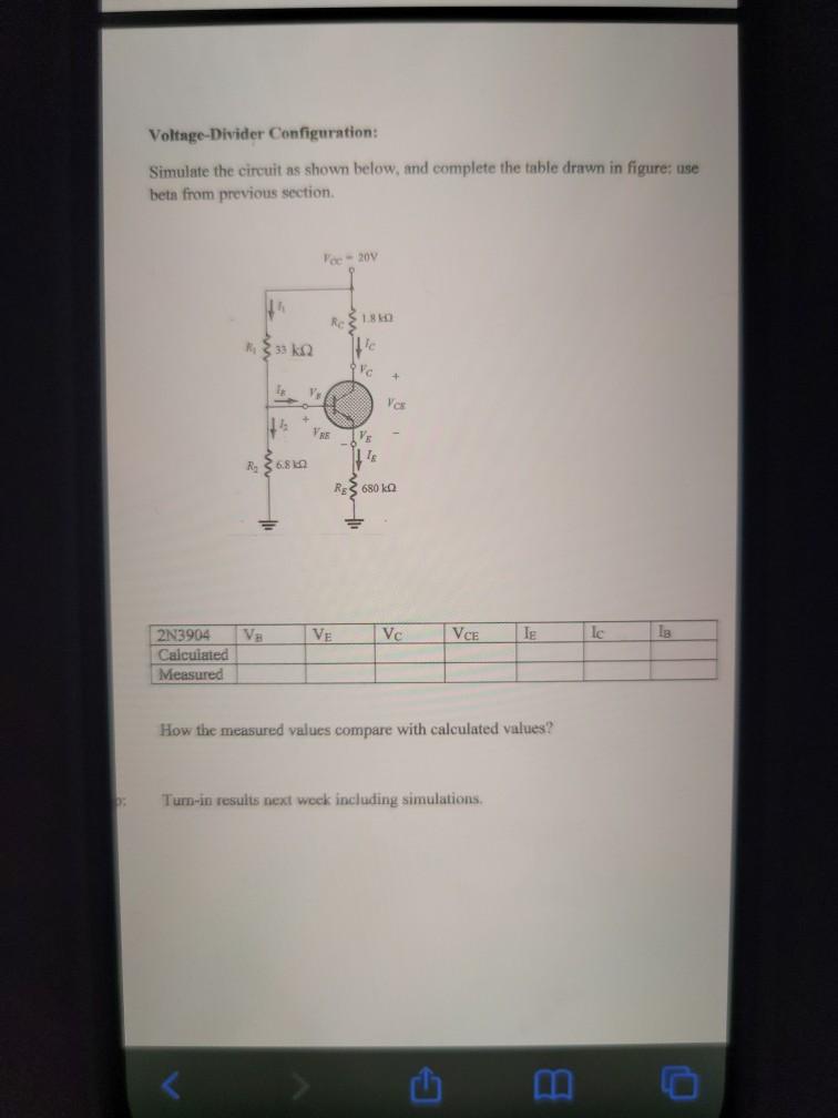 Solved Voltage-Divider Configuration: Simulate the circuit | Chegg.com