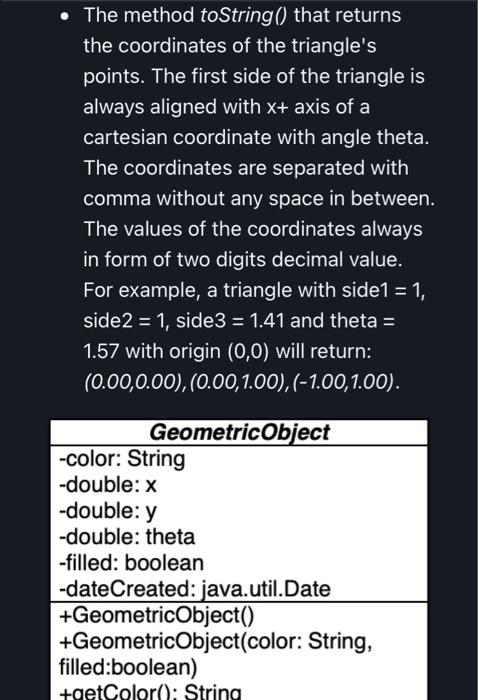 Solved 2. Design a class named Triangle that extends | Chegg.com