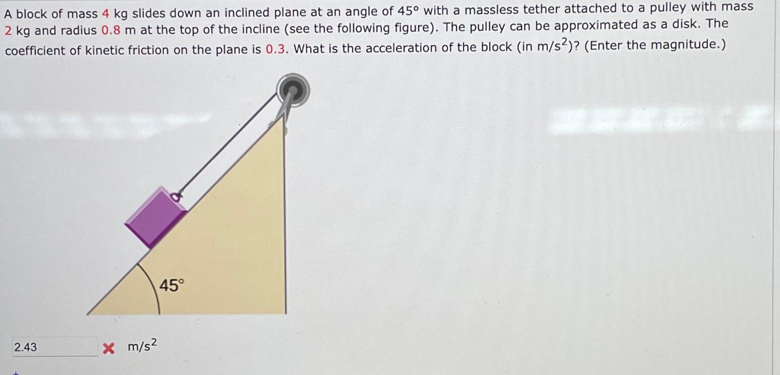 Solved A block of mass 4kg ﻿slides down an inclined plane at | Chegg.com