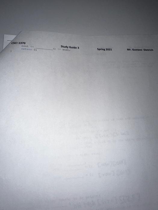 Solved { }; CSCI 1370 Study Guide 3 4) Given the following | Chegg.com