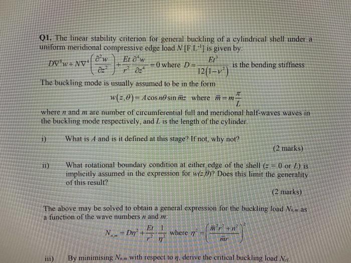 Q1. The linear stability criterion for general | Chegg.com