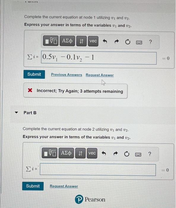 Solved Complete the current equation at node 1 utilizing v1 | Chegg.com