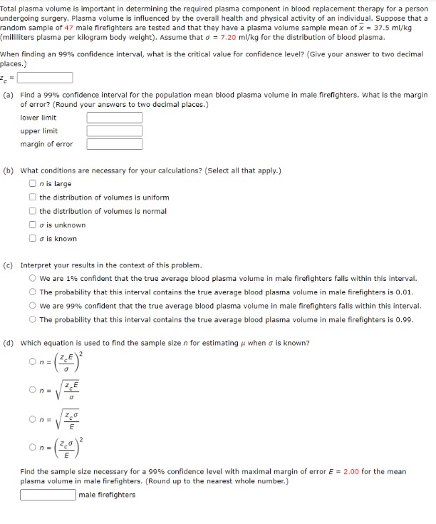 Solved Total plasma volume is important in determining the | Chegg.com