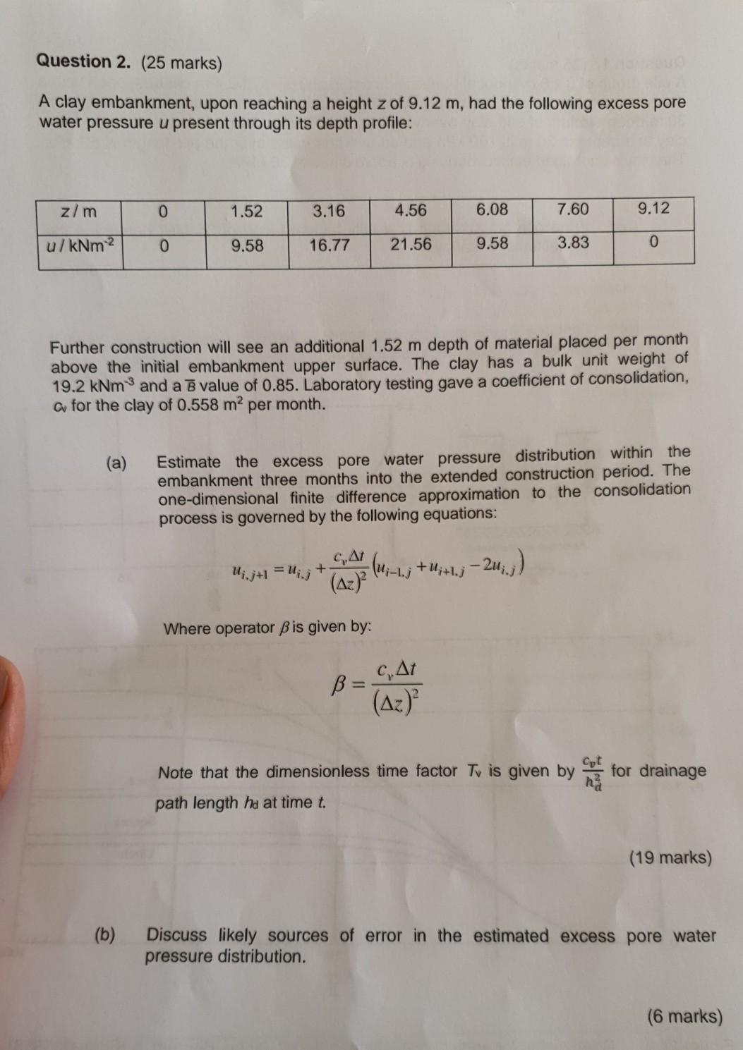 Solved Question 2. (25 marks) A clay embankment, upon | Chegg.com