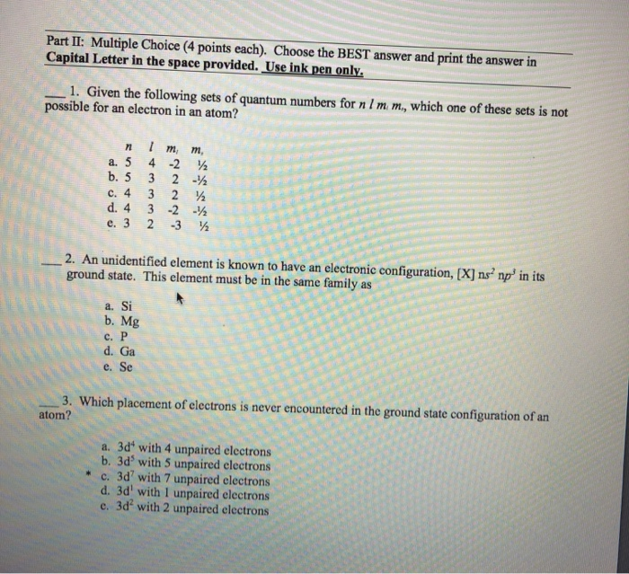 Solved Part II: Multiple Choice (4 points each). Choose the | Chegg.com