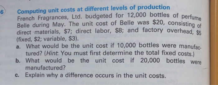 Solved Computing unit costs at different levels of | Chegg.com