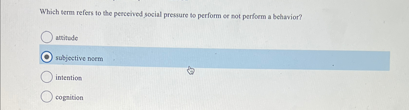Solved Which term refers to the perceived social pressure to | Chegg.com