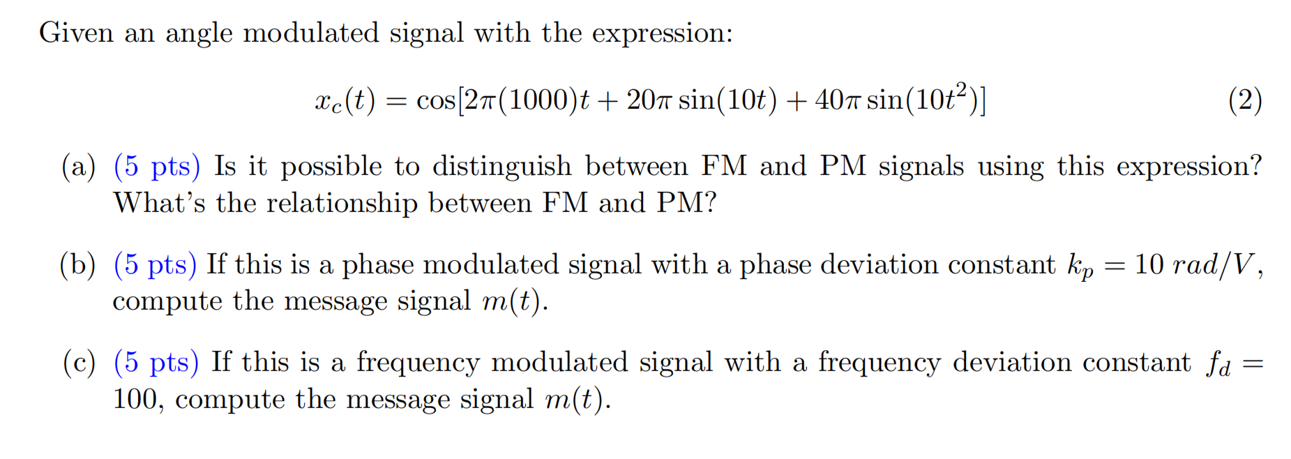 [Solved]: Given an angle modulated signal with the expressio