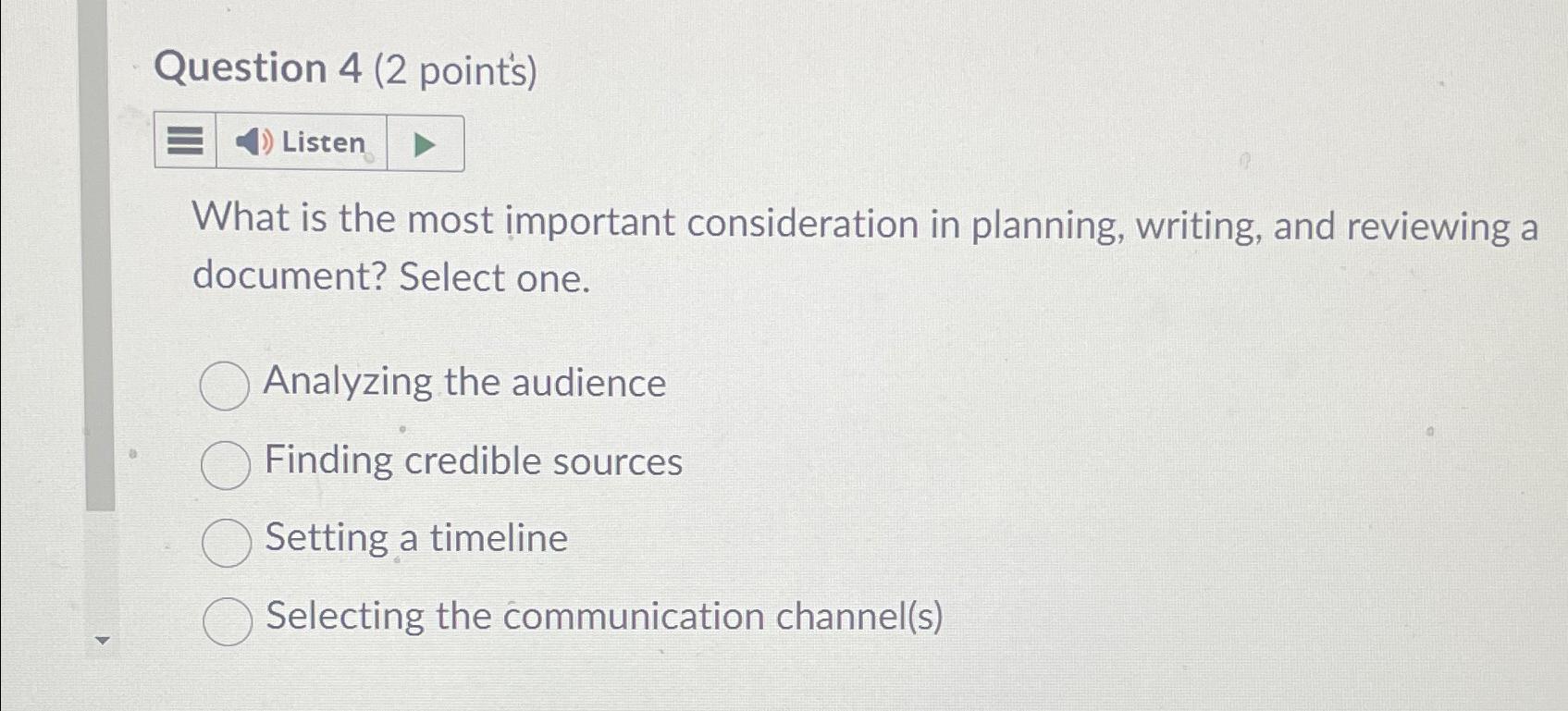 Solved Question 4 (2 ﻿point's)ListenWhat is the most | Chegg.com
