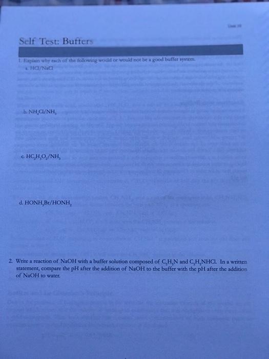Solved Self Test: Buffers plain why each of the following | Chegg.com