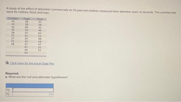 Solved A study of the effect of television commercials on 12 | Chegg.com