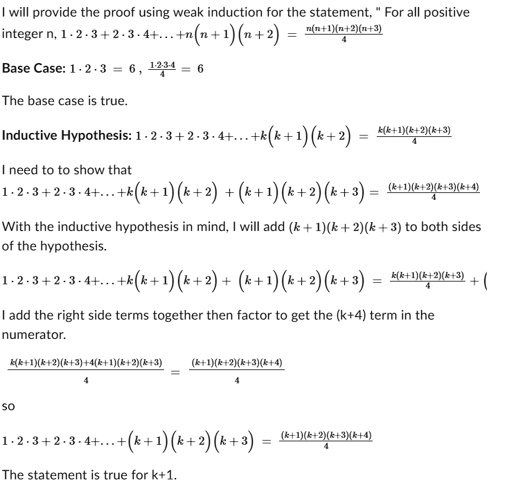 Solved I will provide the proof using weak induction for the | Chegg.com