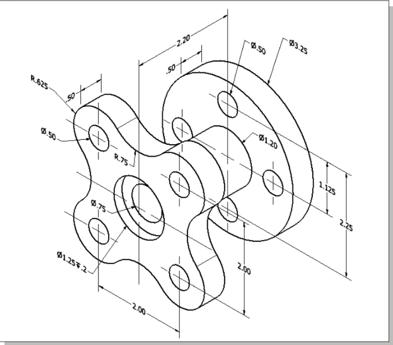 3 ﻿Views on Autocad with dimensions. | Chegg.com