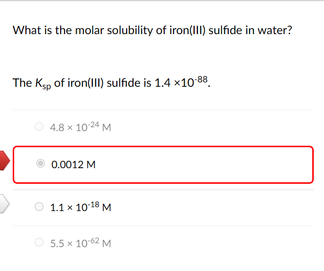 Solved What is the molar solubility of iron(III) ﻿sulfide in | Chegg.com