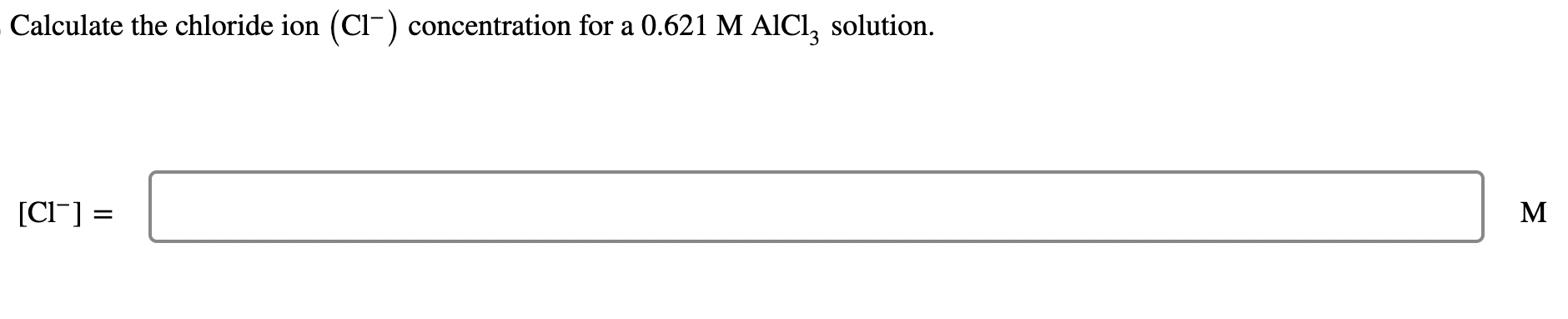 Solved Calculate the chloride ion (Cl-)concentration for a | Chegg.com