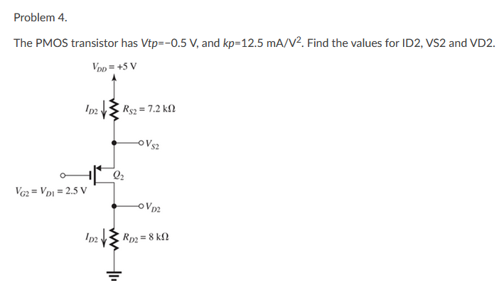 Solved Problem 4.The PMOS transistor has Vtp=-0.5 ﻿V, ﻿and | Chegg.com