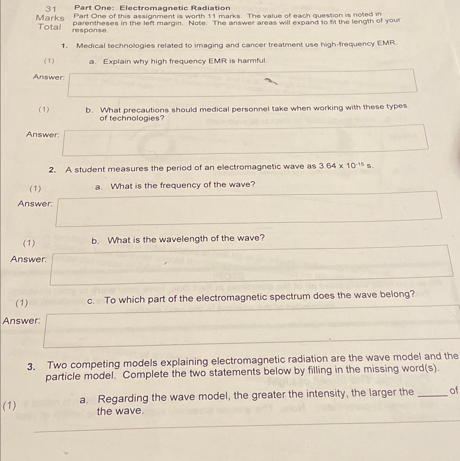 Solved 31 Part One: Electromagnetic Radiation\\nMarks Part | Chegg.com