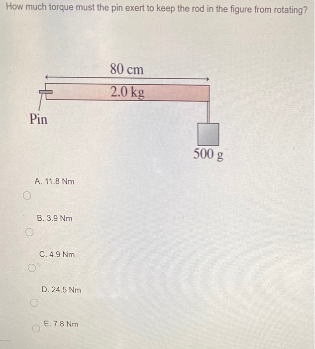 Solved How much torque must the pin exert to keep the rod in | Chegg.com