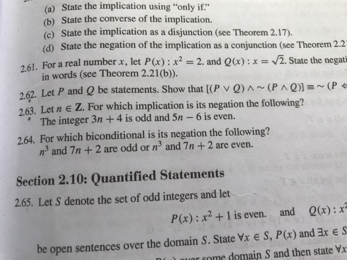 Solved (a) State the implication using only if." (b) State | Chegg.com