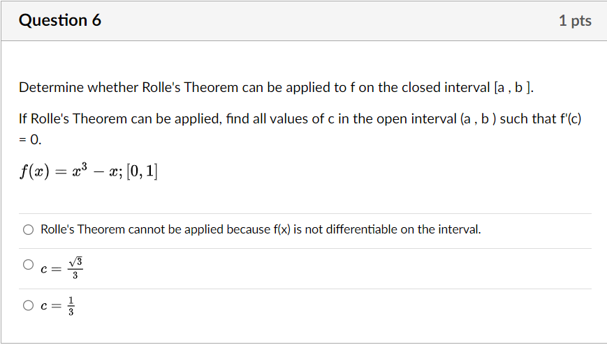 Solved Question 6Determine whether Rolle's Theorem can be | Chegg.com