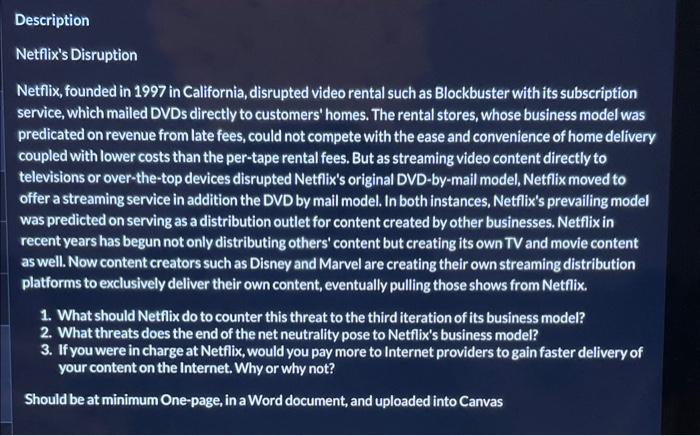 Solved Netflix's Disruption Netflix, founded in 1997 in | Chegg.com