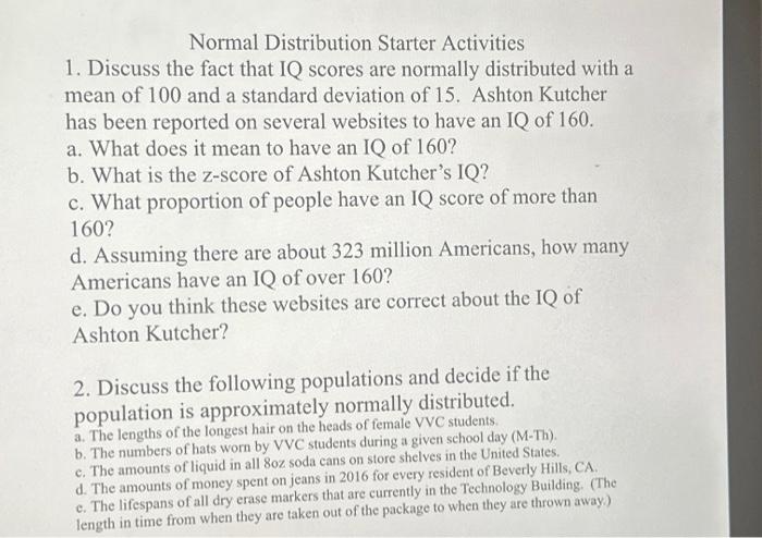 Solved Normal Distribution Starter Activities 1. Discuss the | Chegg.com
