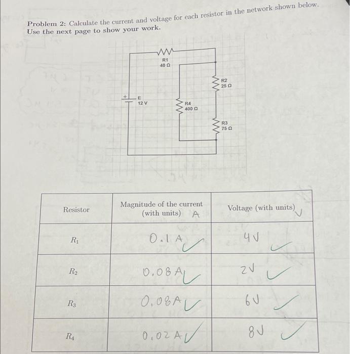 Solved Problem 2: Calculate the current and voltage for each | Chegg.com