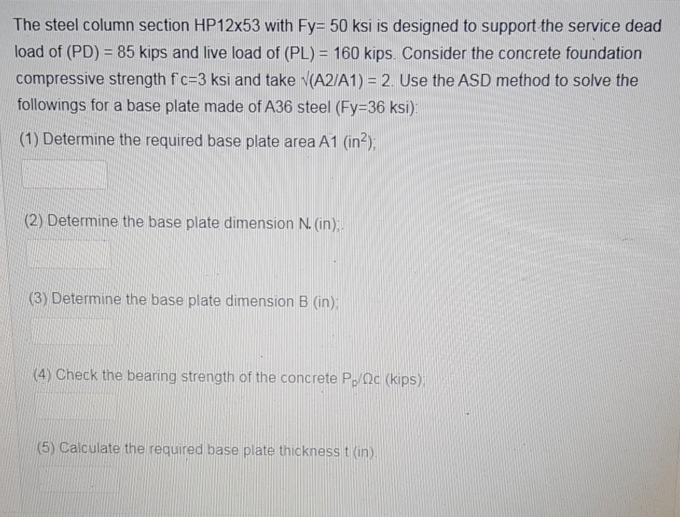 Solved The steel column section HP12x53 with Fy= 50 ksi is | Chegg.com