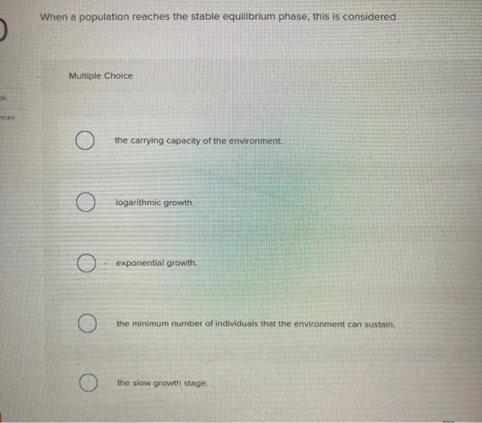 Solved When a population reaches the stable equilibrium | Chegg.com