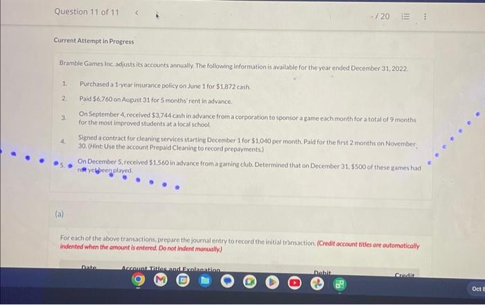 Solved Eramble Games lnc. adjusts its accounts annually. The | Chegg.com