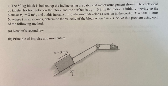 Solved 4. The 50-kg block is hoisted up the incline using | Chegg.com