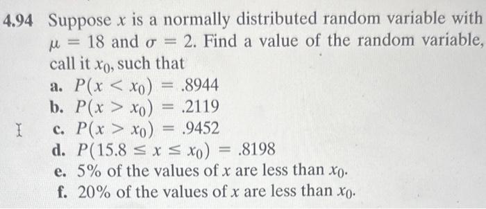Solved 94 Suppose x is a normally distributed random | Chegg.com