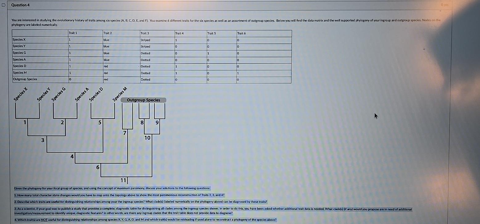 Solved Question 4 ﻿phylogeny are labeled | Chegg.com