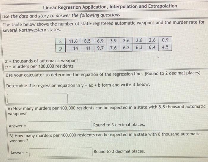 Solved Linear Regression Application, Interpolation and | Chegg.com
