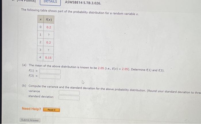 Solved The following table shows part of the probability | Chegg.com