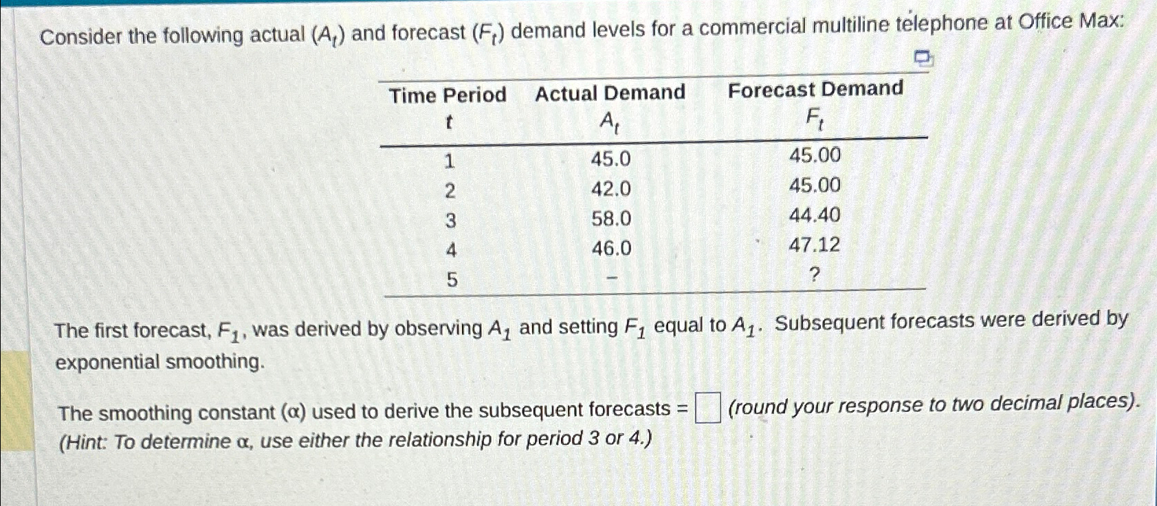 Solved Consider the following actual (At) ﻿and forecast (Ft) | Chegg.com