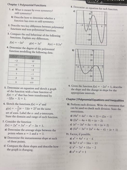 Solved Chapter 1 Polynomial Functions 1. a) What is meant by | Chegg.com