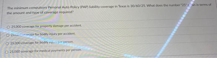 Solved The minimum compulsory Personal Auto Policy (PAP) | Chegg.com