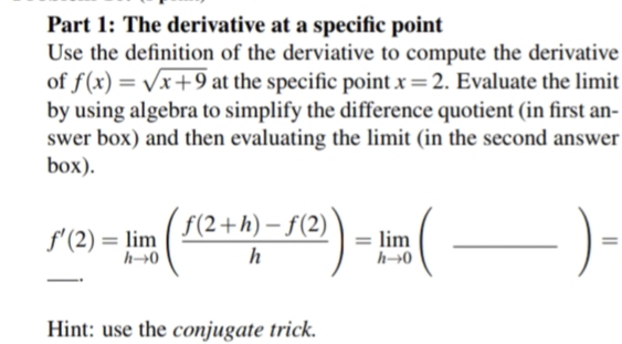 Solved Part 1: The derivative at a specific pointUse the | Chegg.com