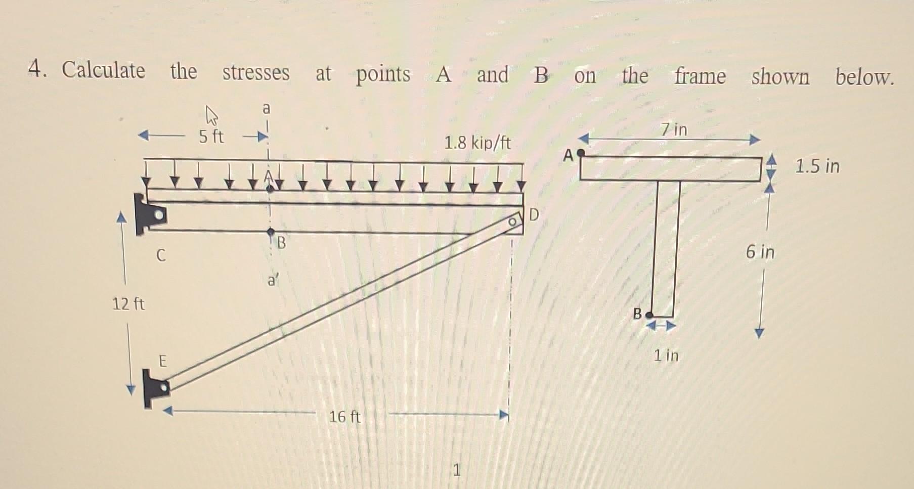 Solved 4. Calculate the stresses at points A and B on the | Chegg.com