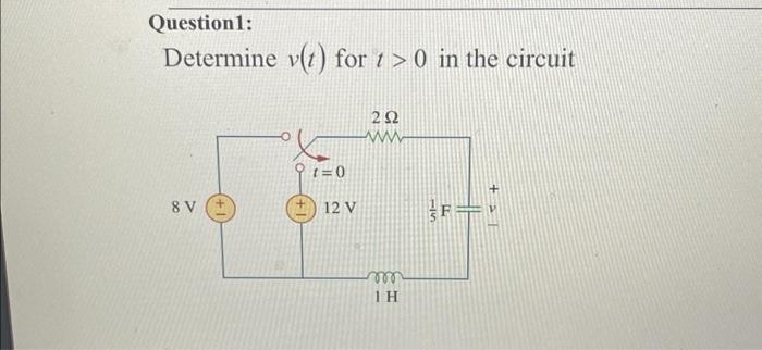 Solved Question1: Determine v(t) for t>0 in the circuit | Chegg.com